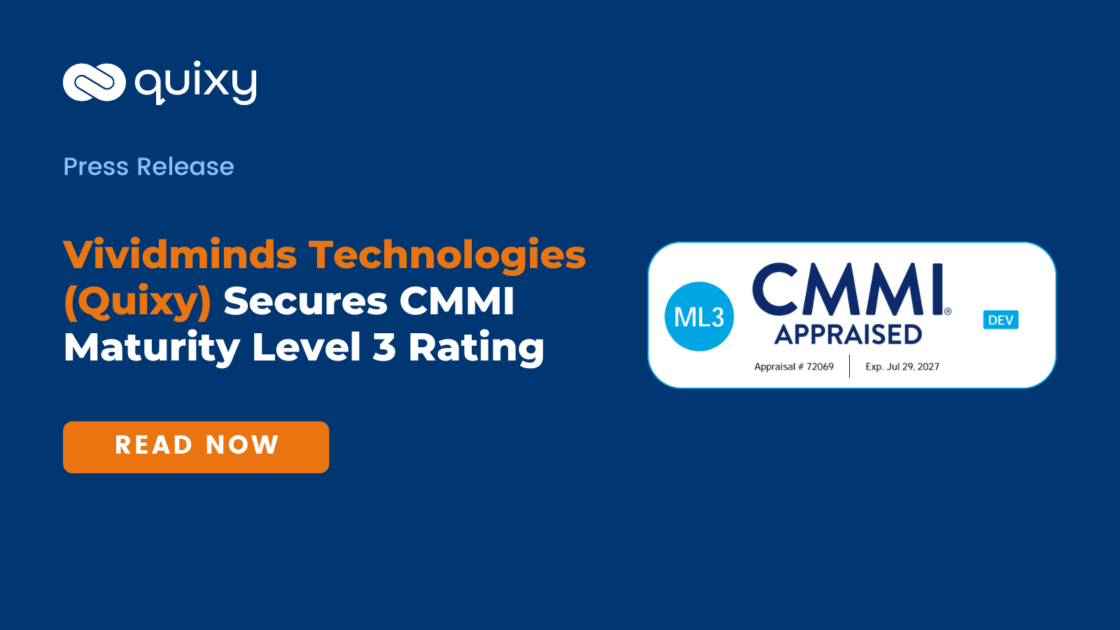 Vividminds Technologies (Quixy) Gets CMMI Maturity Level 3 | Quixy